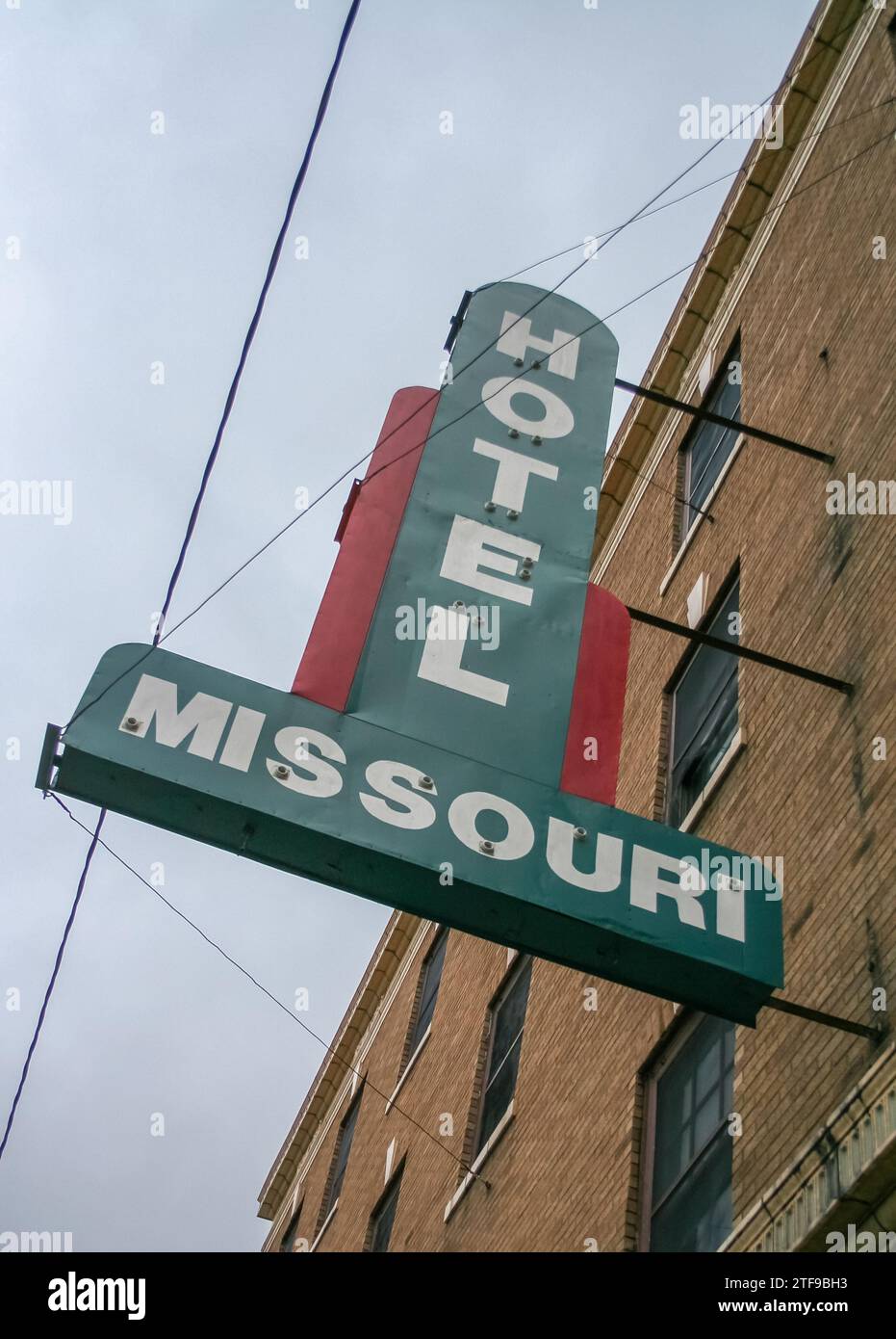 Vintage old Hotel Missouri sign in Downtown Springfield, Missouri Stock ...