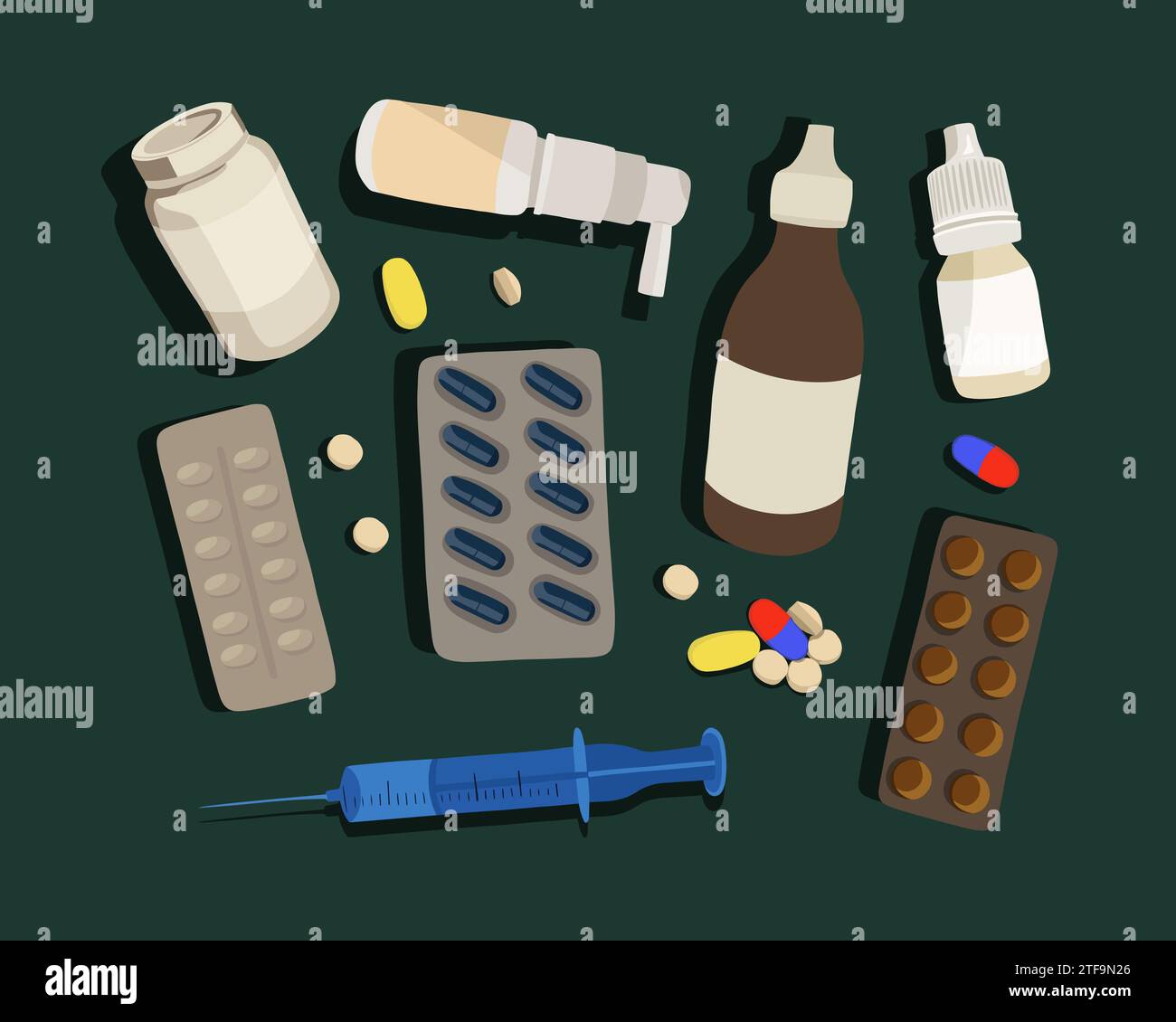 Vector isolated illustration of set of medical drugs. Treatment at home ...