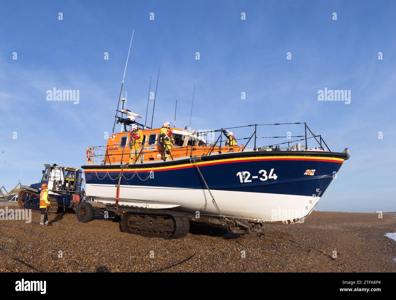 The RNLI Aldeburgh Lifeboat, Freddie Cooper being prepared for launch ...