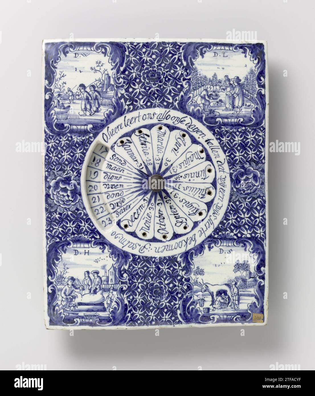 Calendar, anonymous, c. 1725 - c. 1760 Rectangular calendar of Faïence ...