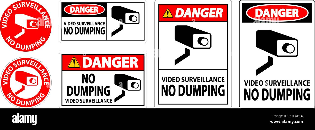 Danger Sign Video Surveillance, No Dumping Stock Vector Image & Art - Alamy
