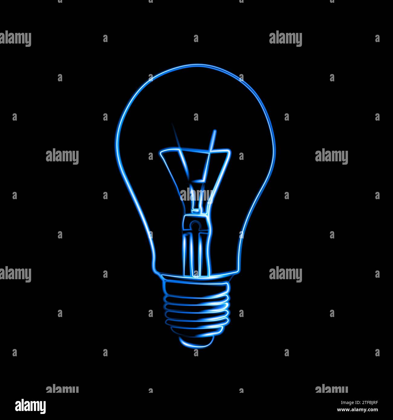 Vector illustration of a blue light bulb with a neon effect Stock ...