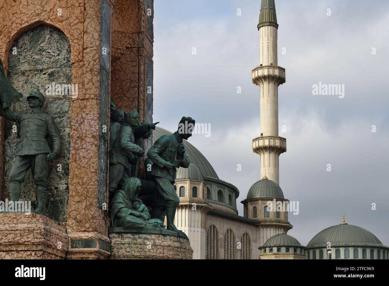 Istanbul, Turkey - December 10, 2023: Detail of Republic Monument with ...