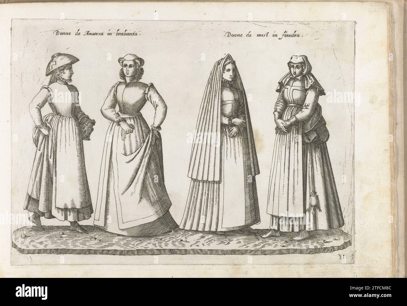 Four women, dressed according to Flemish fashion of approx. 1580, in or ...