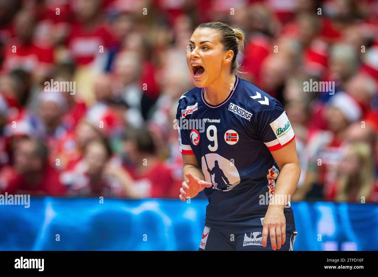 Herning, Denmark. 17th, December 2023. Nora Mork (9) of Norway seen ...
