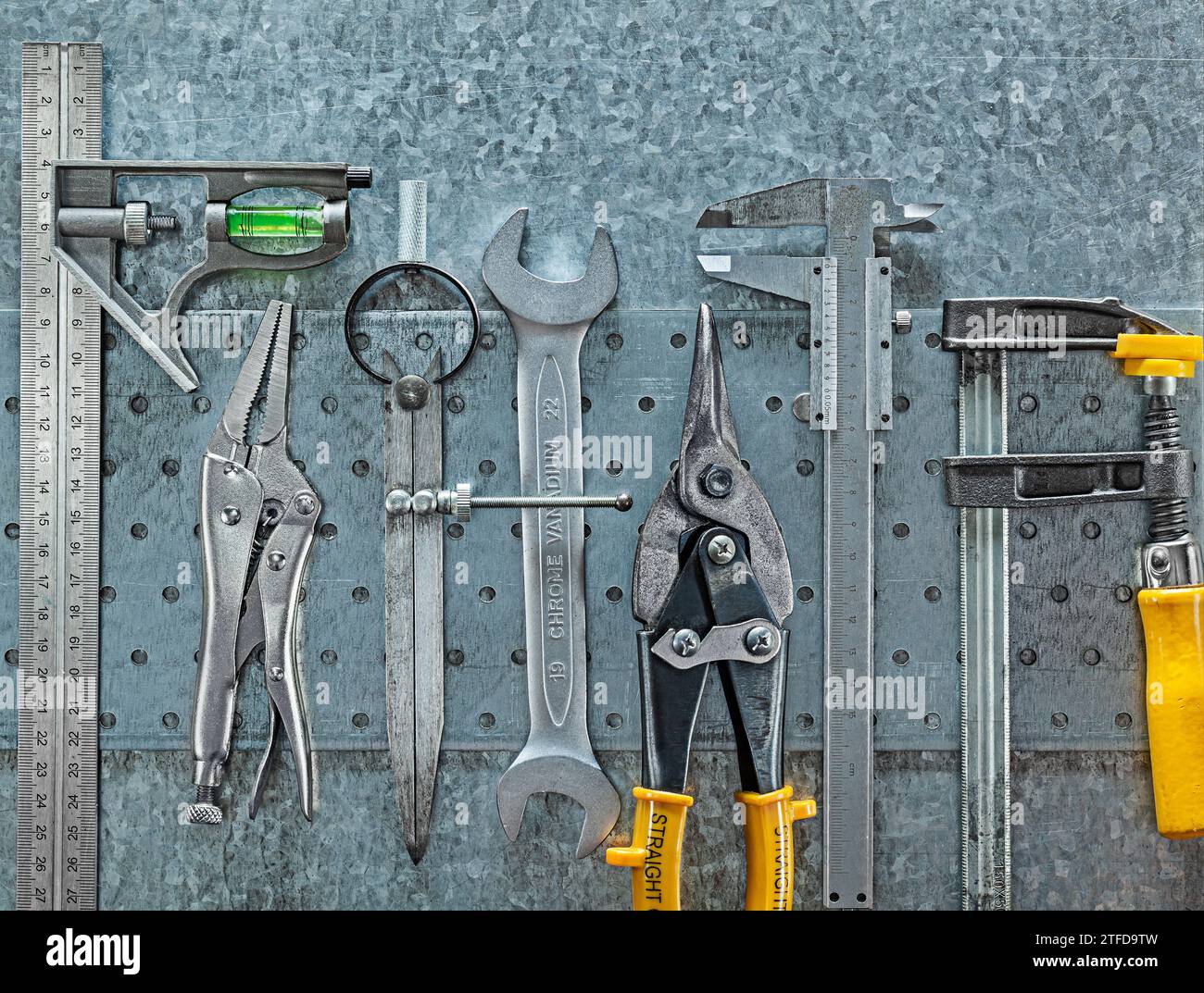 Construction Tools Composed On Metalic Plate And Background Of Metall ...