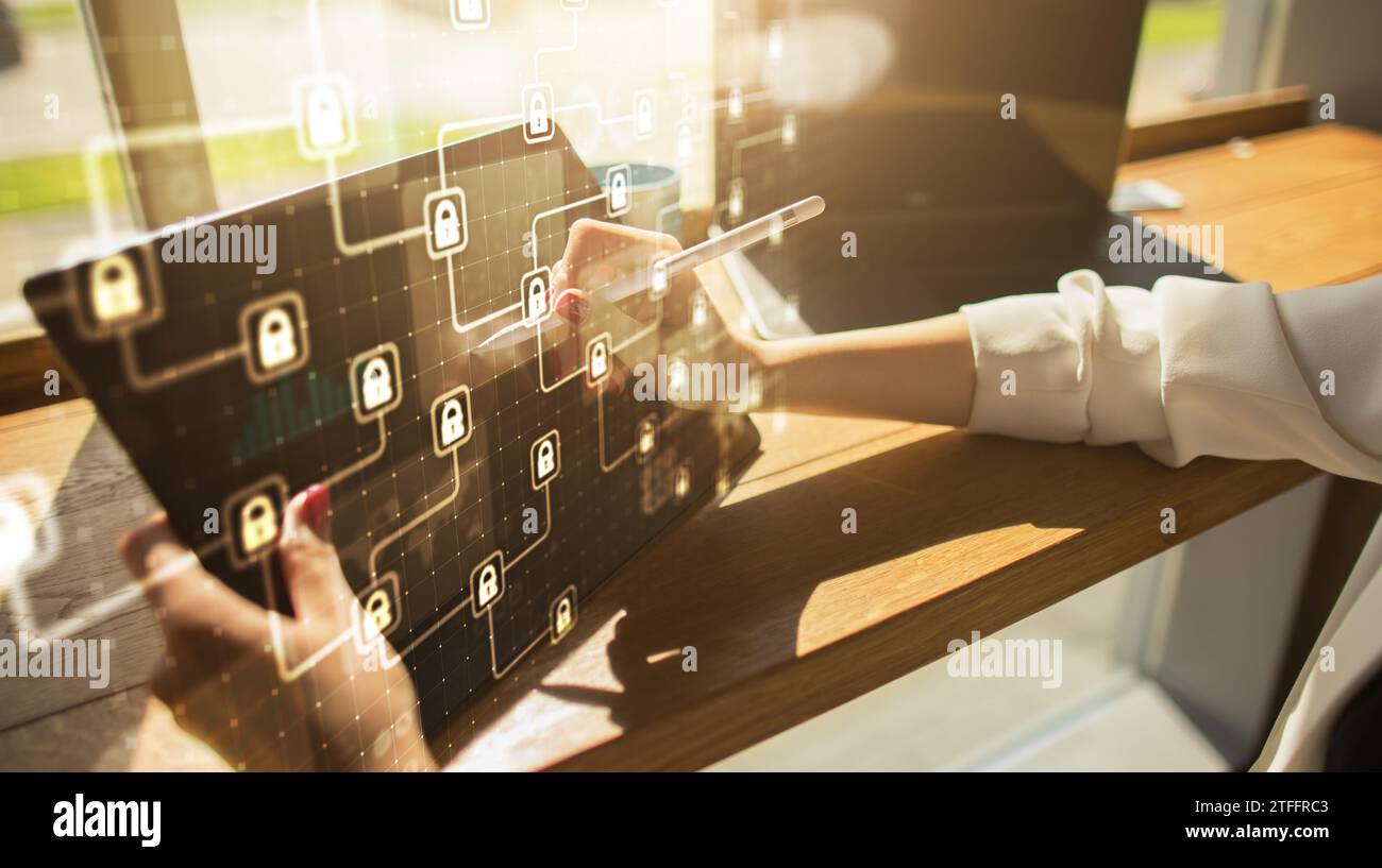 Blockchain cryptography technology, fintech and internet concept on ...