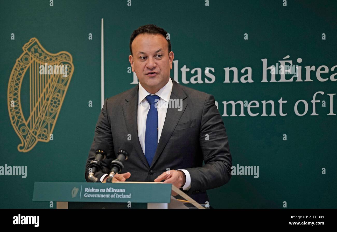 Taoiseach Leo Varadkar speaks to the media at the Government Buildings ...