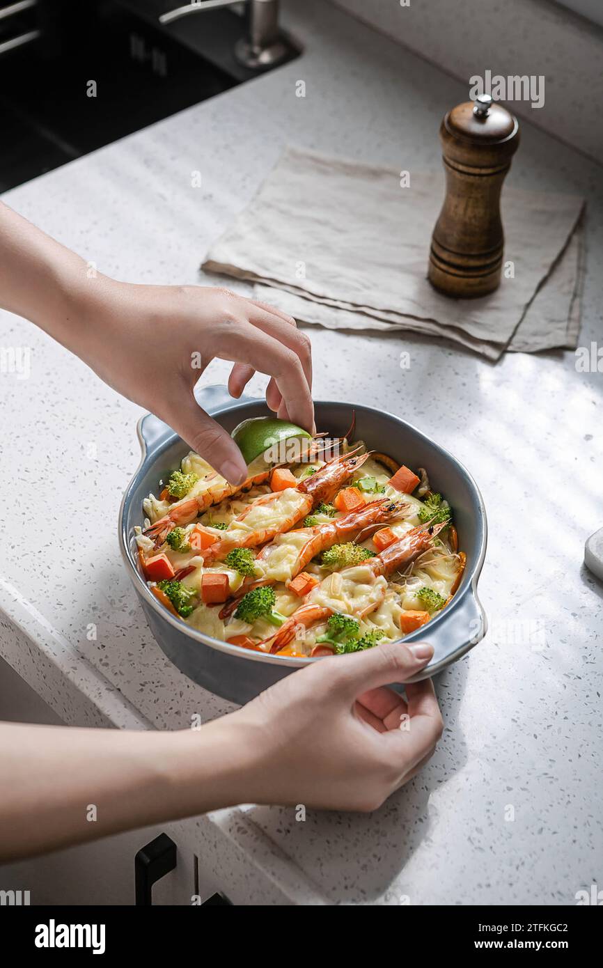 Images of cooking at home, preparing dinner, Asian food on the table ...