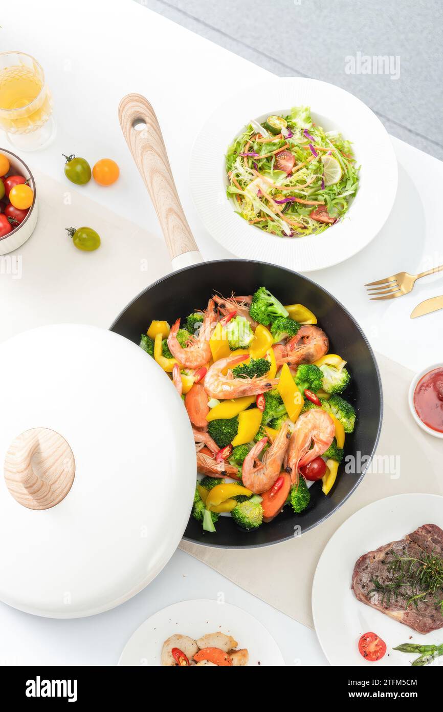 Images of cooking at home, preparing dinner, Asian food on the table ...