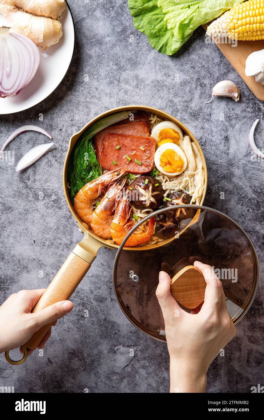 Images of cooking at home, preparing dinner, Asian food on the table ...