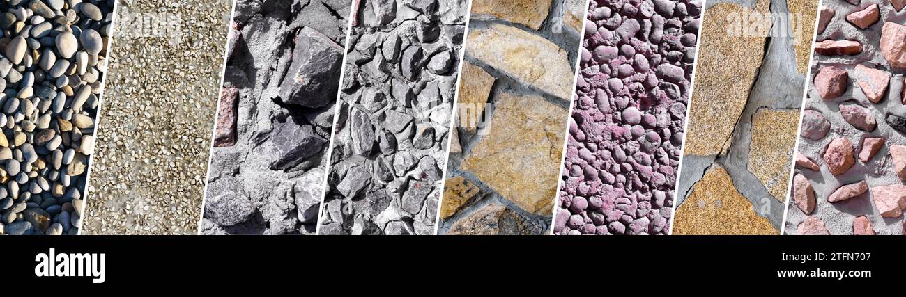 Stone wall with different stones. Texture, various natural stones ...