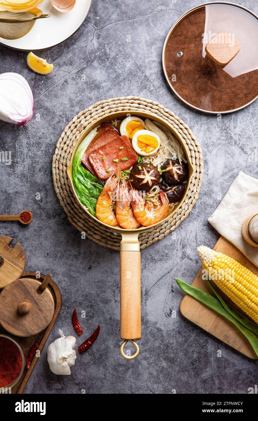 Images of cooking at home, preparing dinner, Asian food on the table ...