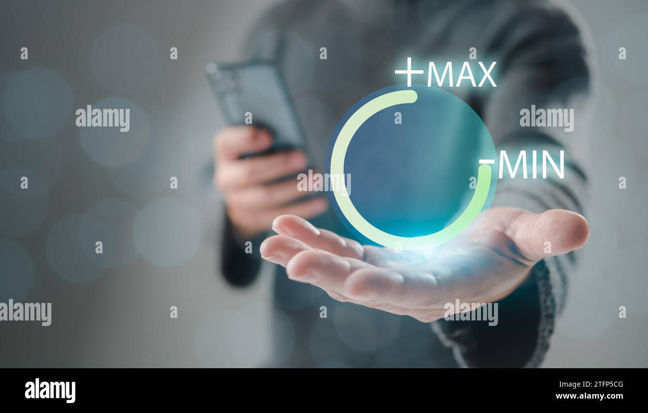 Hand man is holding circle progress bar with the word VALUE on dark ...