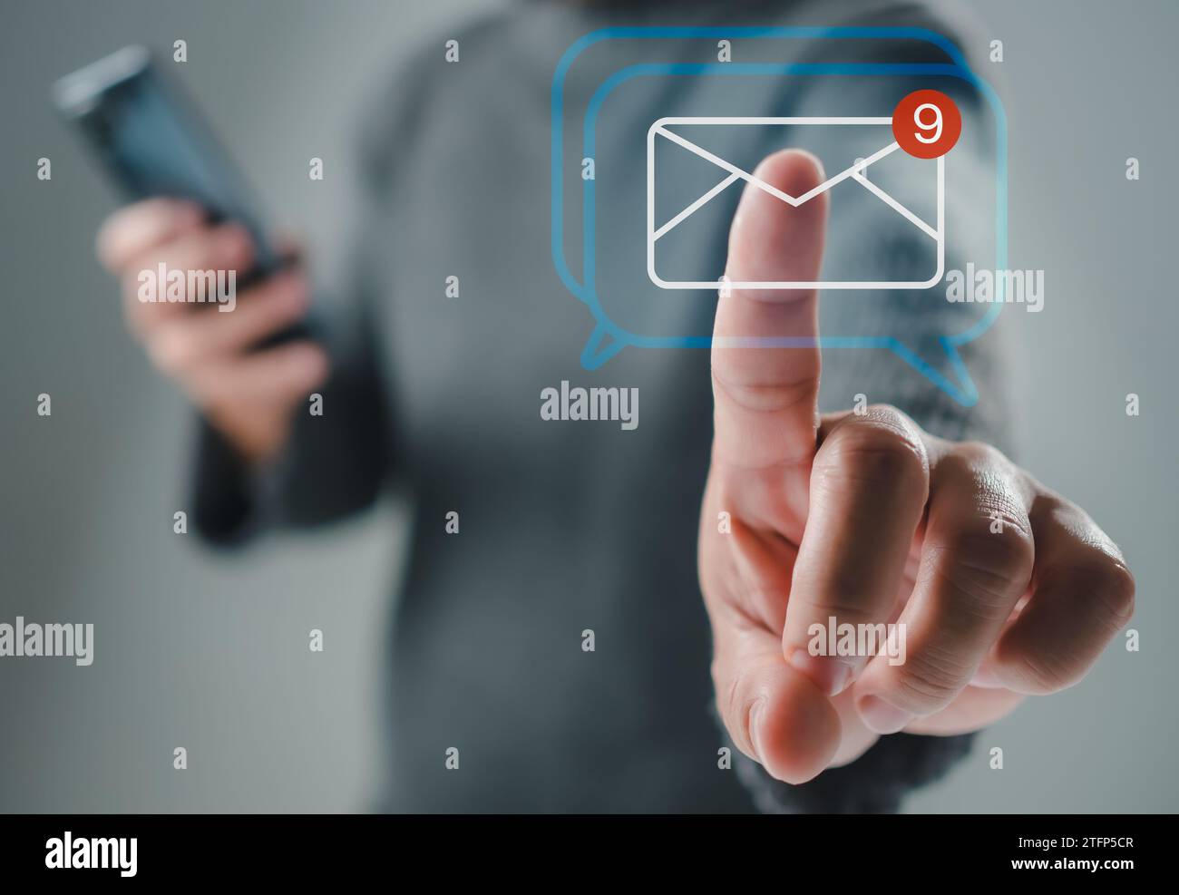 Human hand touching email on virtual screen. New email notification ...
