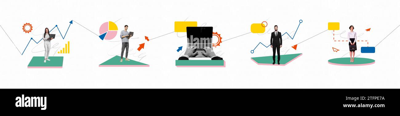 Creative collage picture illustration young successful hardworking ...