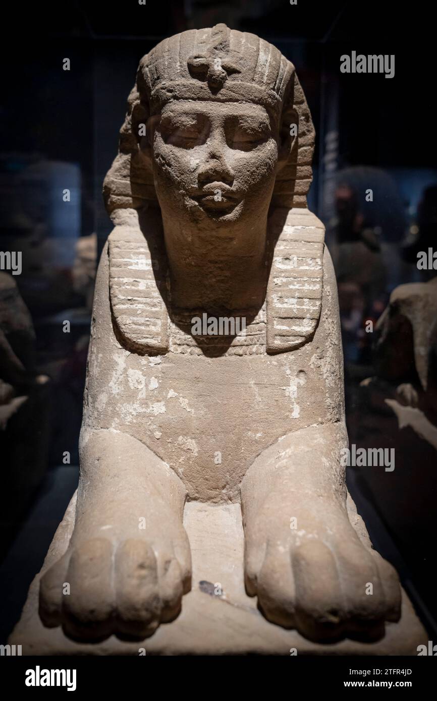 Paris, France - 12 15 2023: The Great Evolution Gallery of Paris. Statue of The Sphinx divinity ...