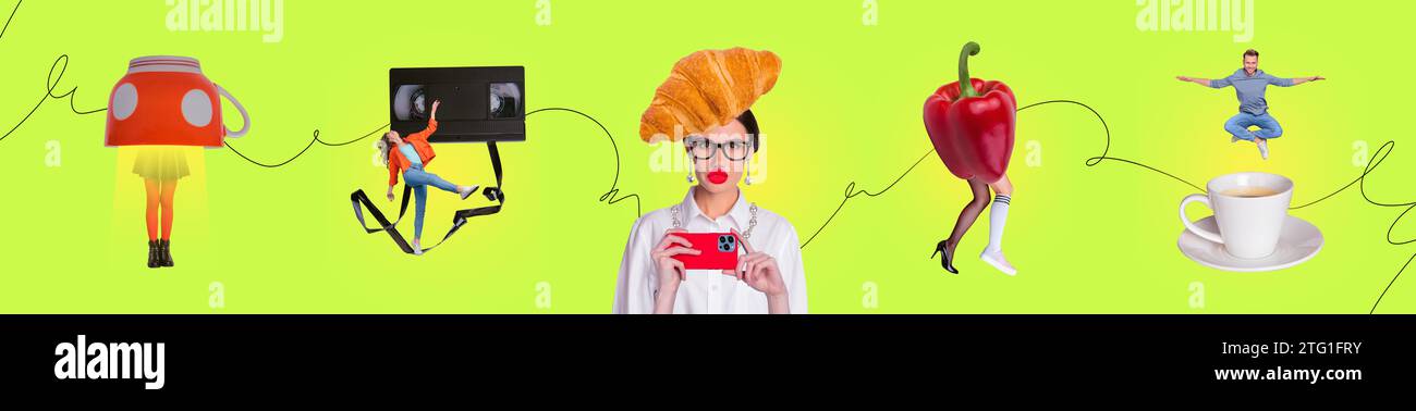 Photo cartoon comics sketch collage picture of funky lady bun hat ...