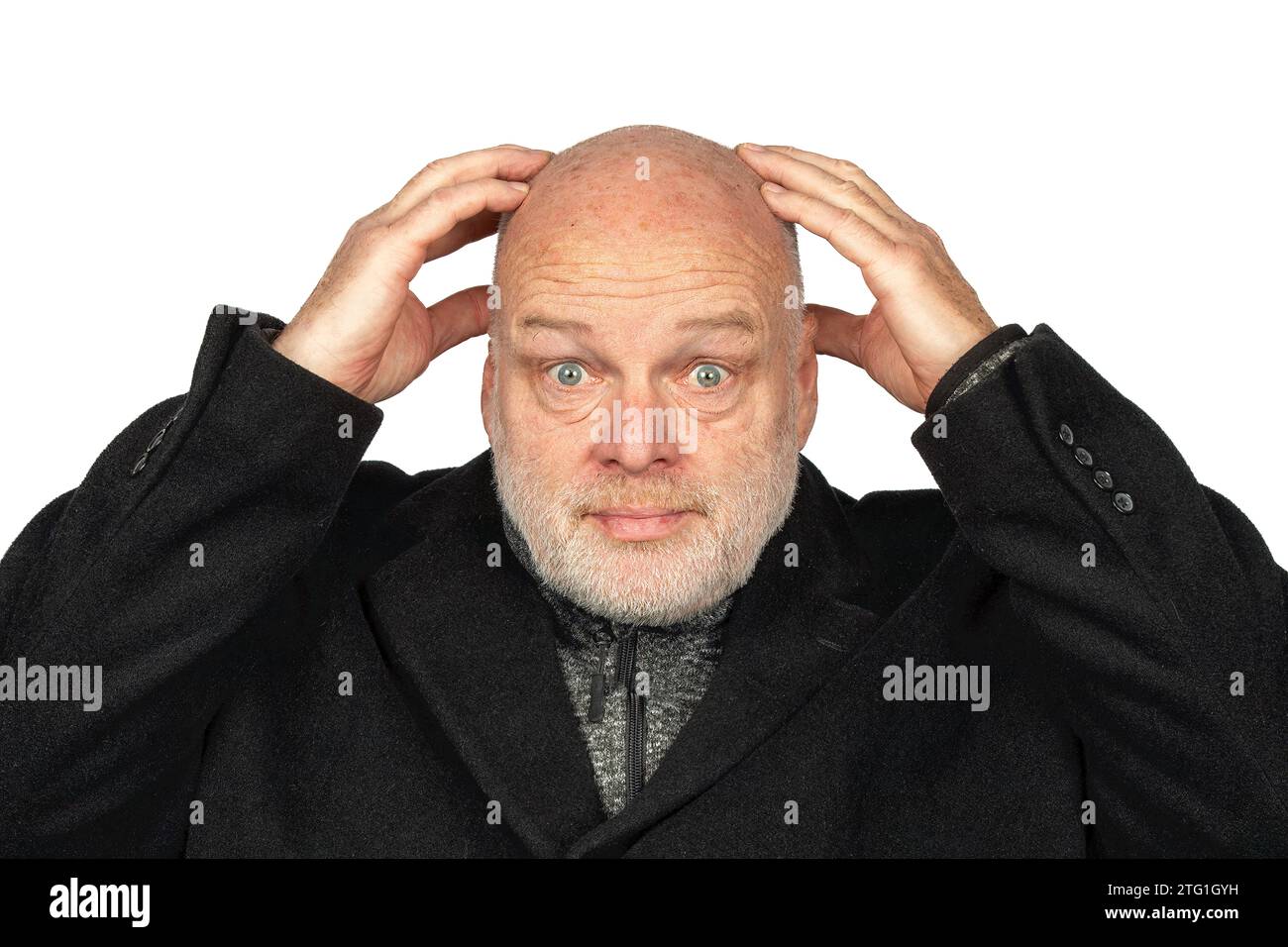 Astonished White Senior Man in Dark Winter Coat, 58-Year-Old with Beard ...