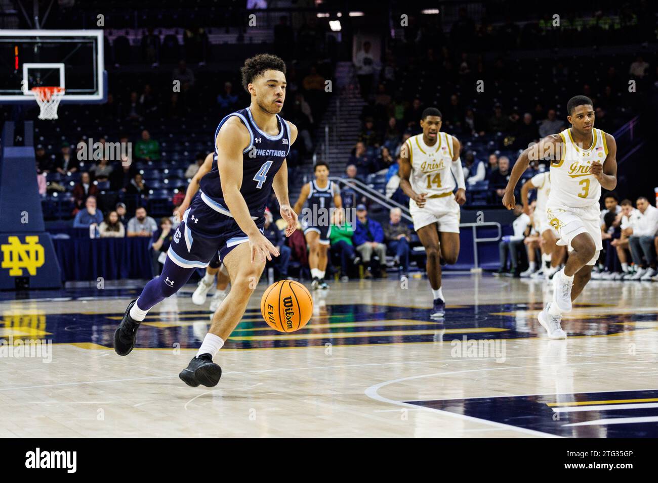 USA. 19th Dec, 2023. December 19, 2023: Citadel guard Elijah Morgan (4) drives to the basket ...