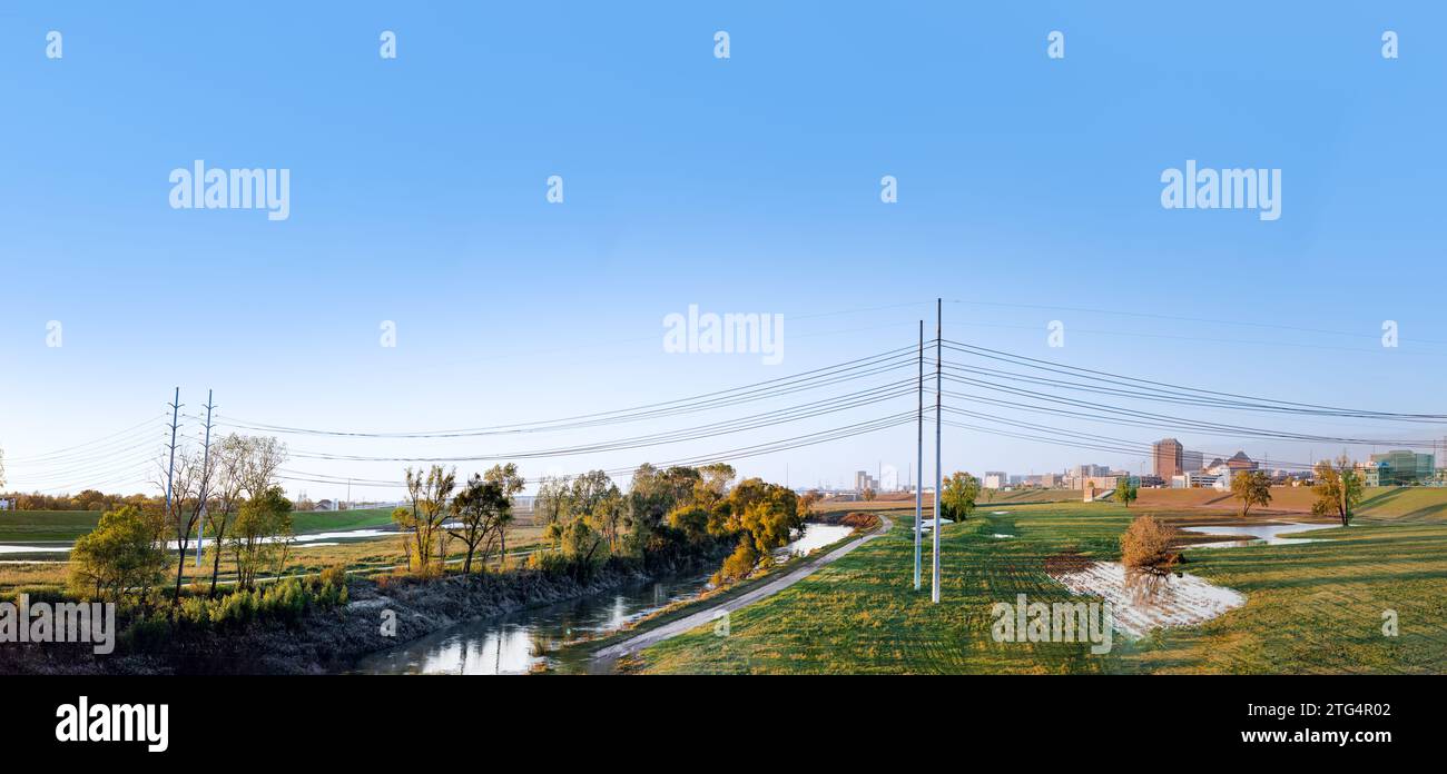 scenic skyline in late afternoon at trinity river with view to downtown ...