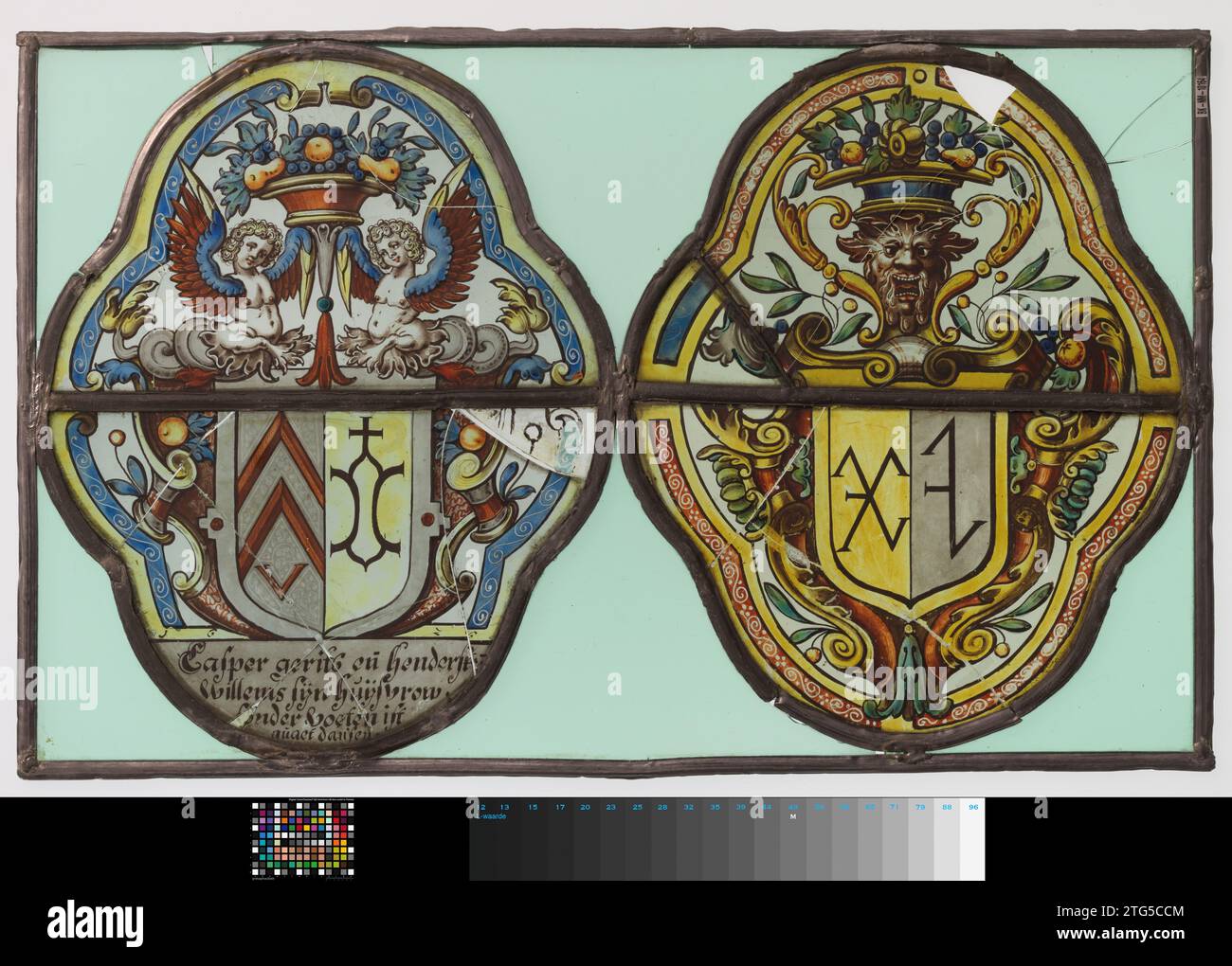 Window with two four -lobe medallions in which weapons, anonymous, 1700 ...