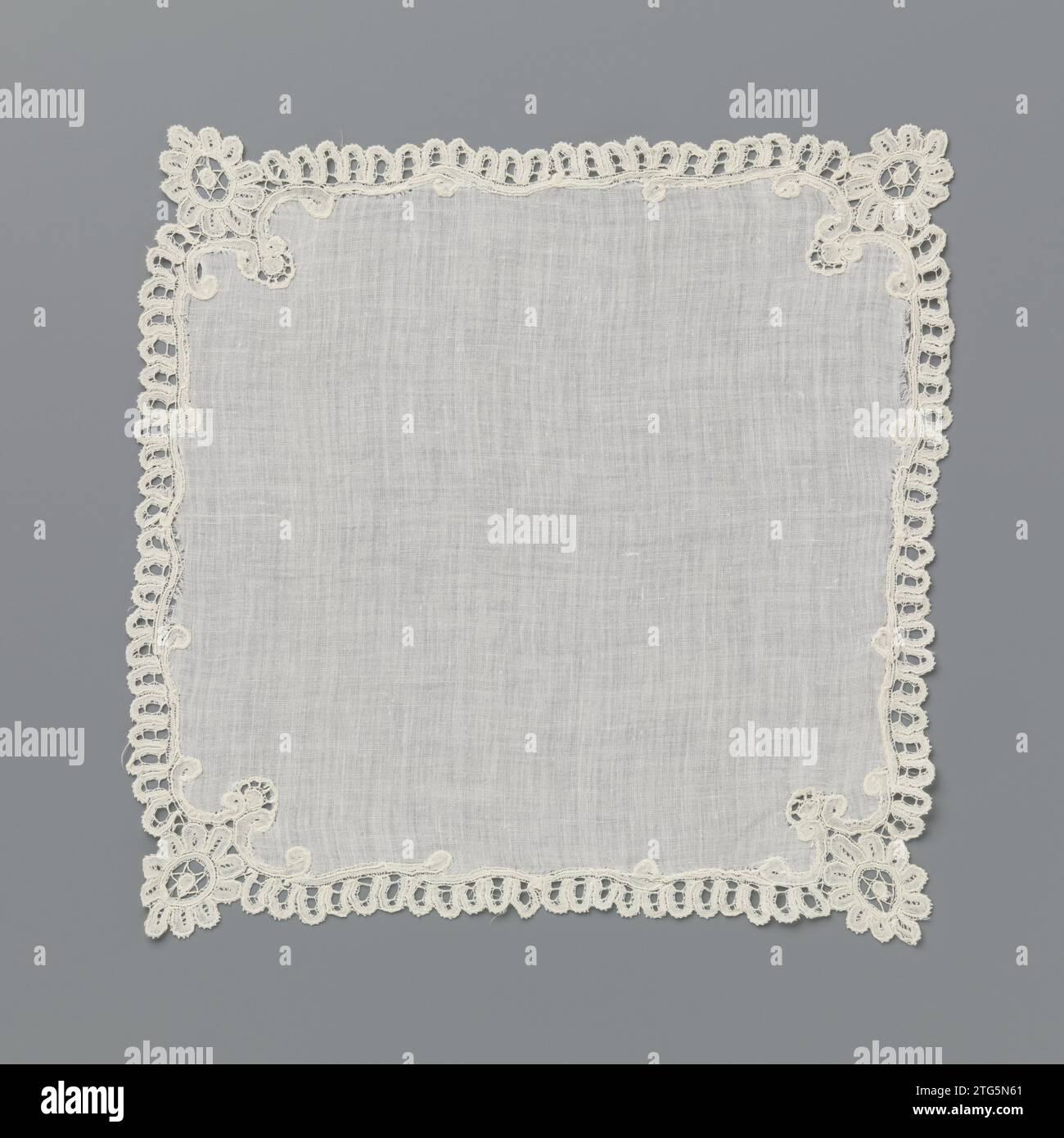 Batist handkerchief with scrap edge of half oval arches and rosette ...
