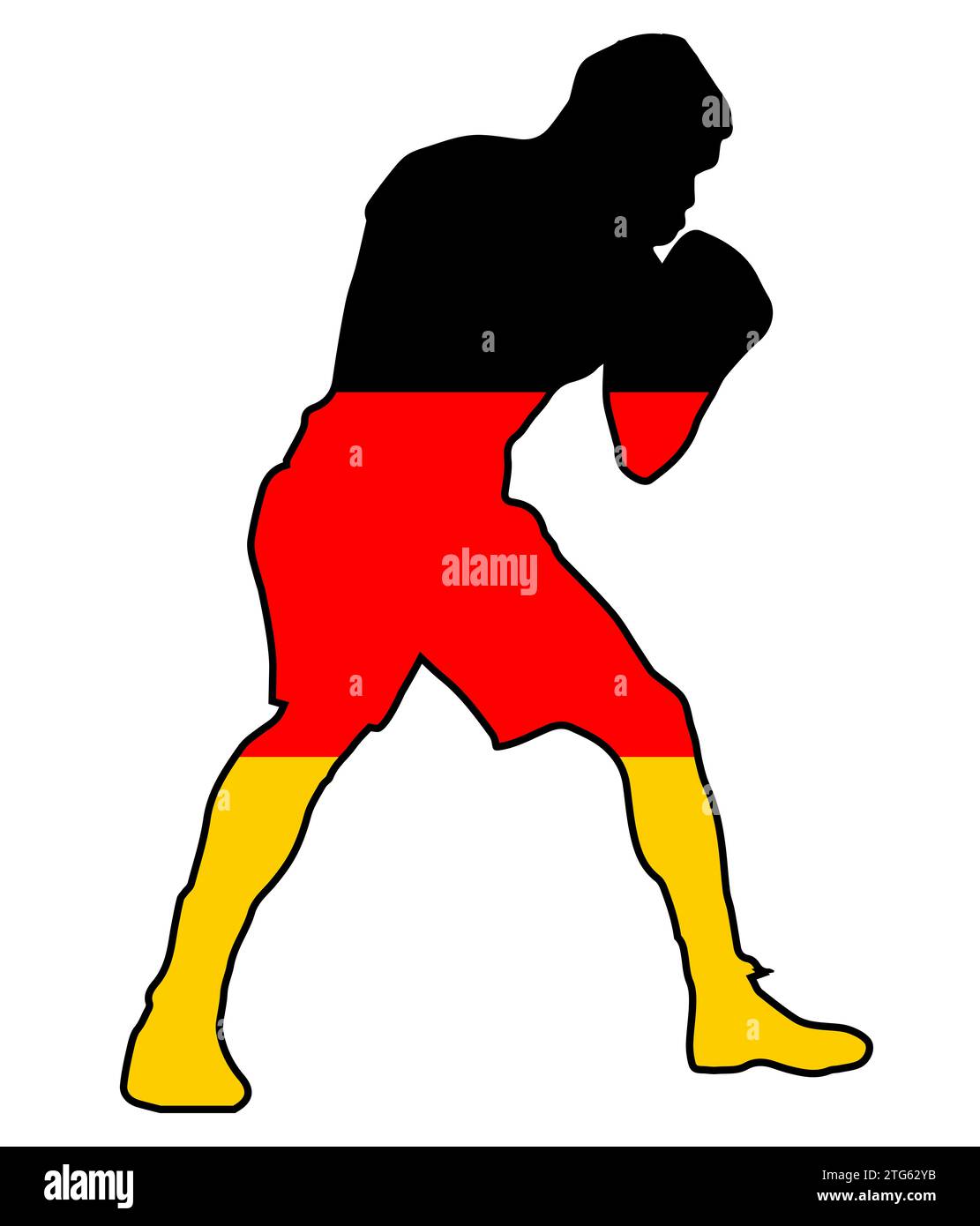 Silhouette of a heavyweight boxer in outline set over the national flag ...