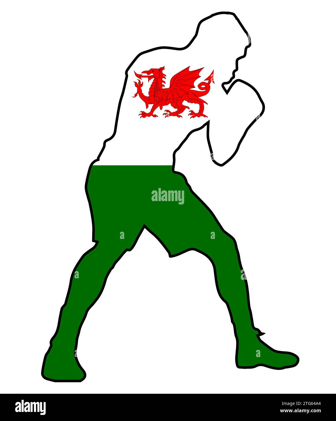 Silhouette of a heavyweight boxer in outline set over the national flag ...