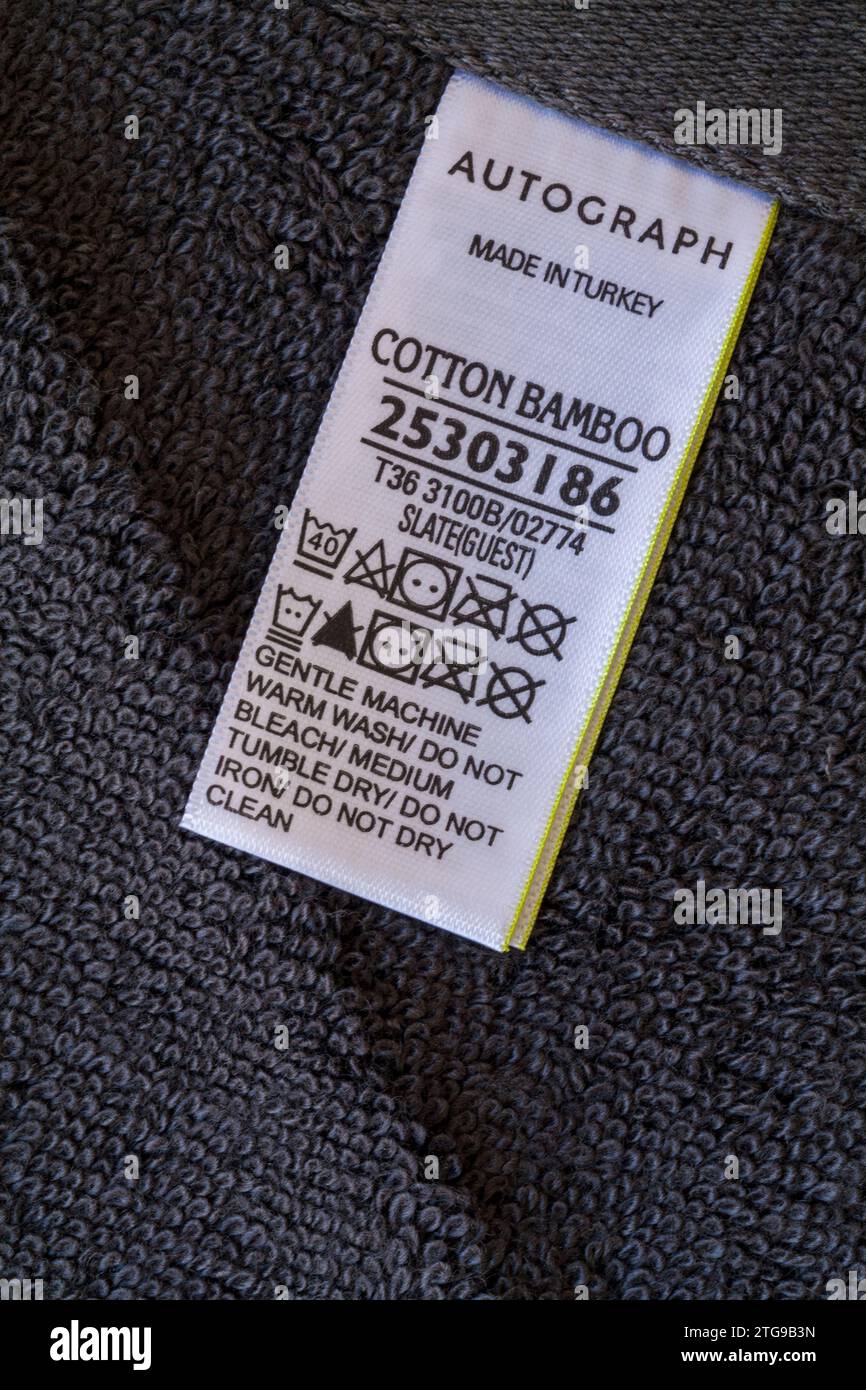 Label in Autograph cotton bamboo textile with wash care symbols made in ...