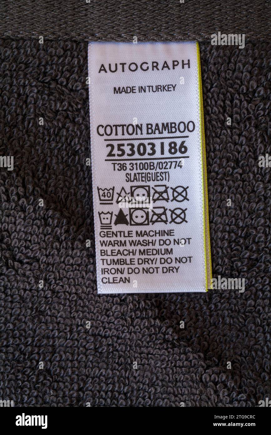 Label in Autograph cotton bamboo textile with wash care symbols made in ...
