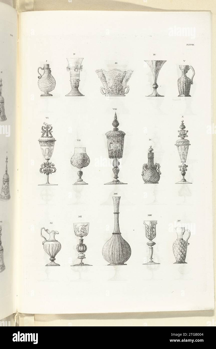 Glass objects, plate XVIII, 1827 - 1829 Leaf with fifteen glass objects ...