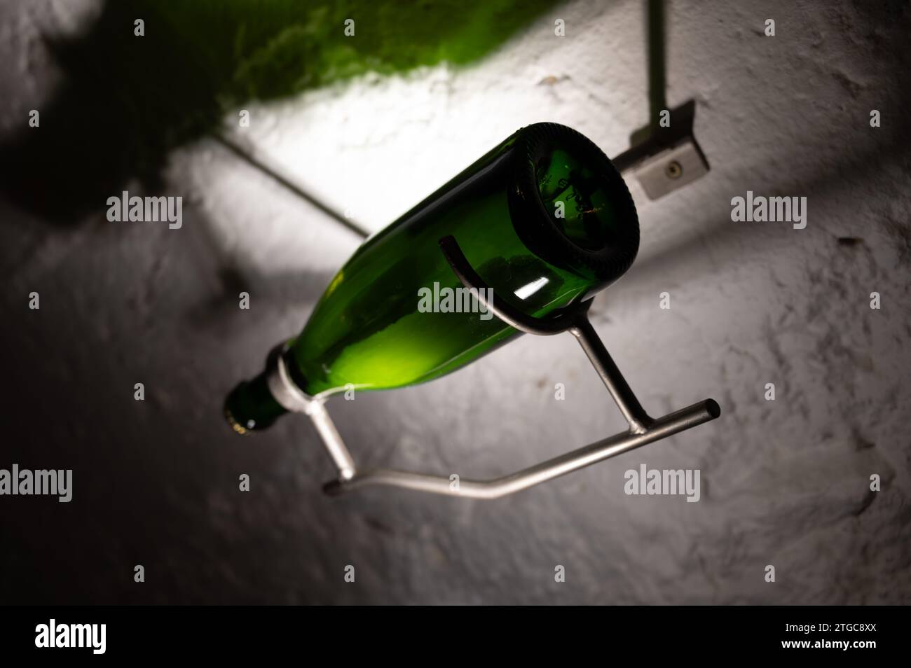 Sediment in bottle. Traditional method of production of cremant ...