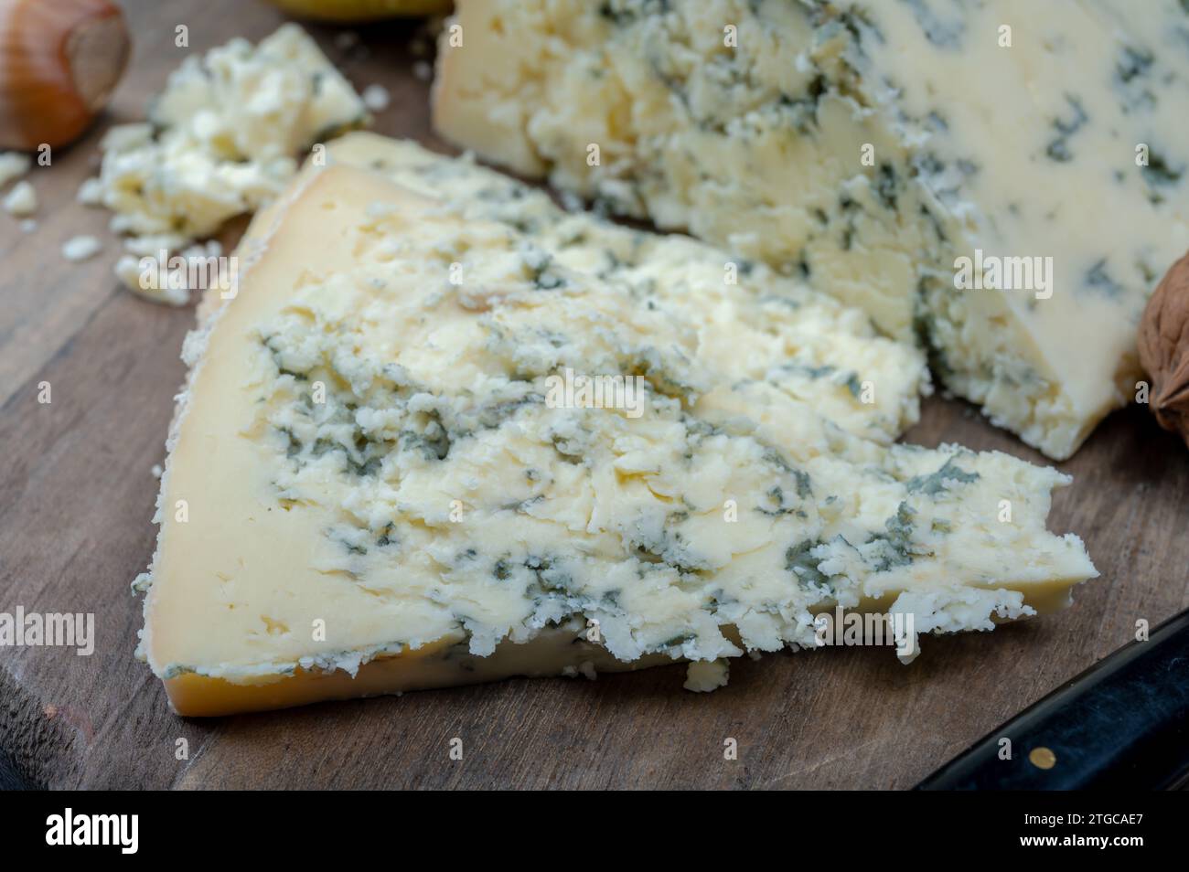 Cheese collection, English cow milk semi-soft, crumbly old stilton blue ...