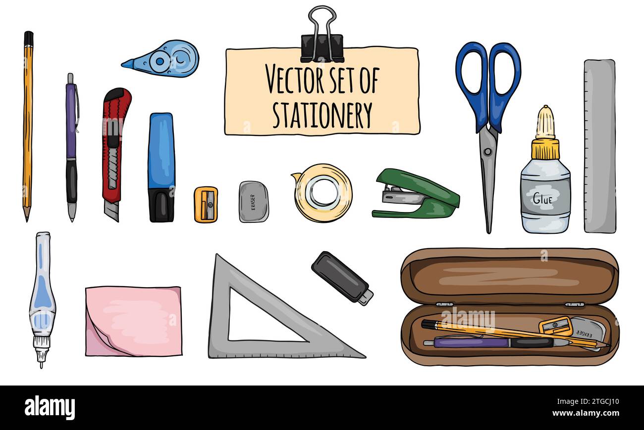Vector set of stationery accessories for office, school, study and work ...