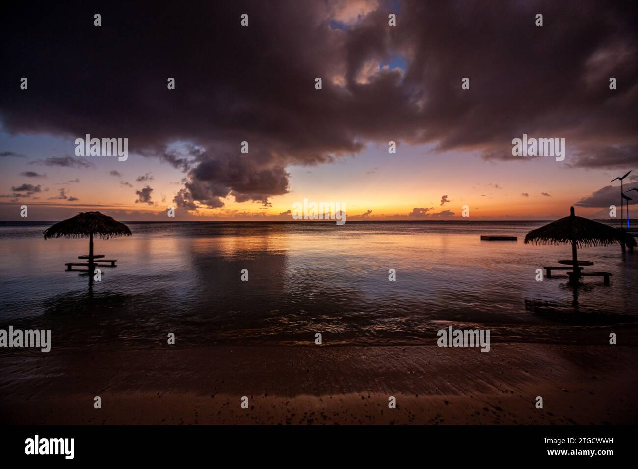 French Polynesia, Tuamotu, Fakarava, Sunset view of the atoll Stock ...