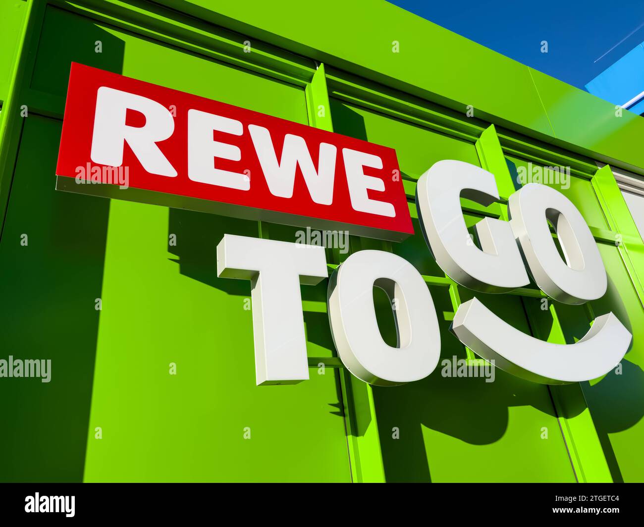 Bavaria, Germany - December 18, 2023: REWE to go logo at a petrol ...