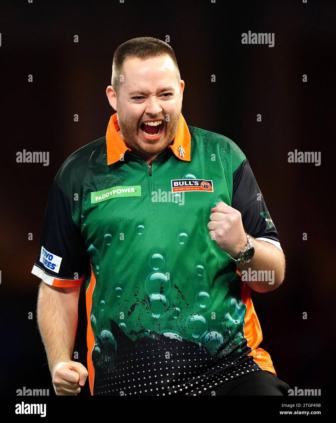 Steve Lennon reacts after winning against Owen Bates (not pictured) on ...