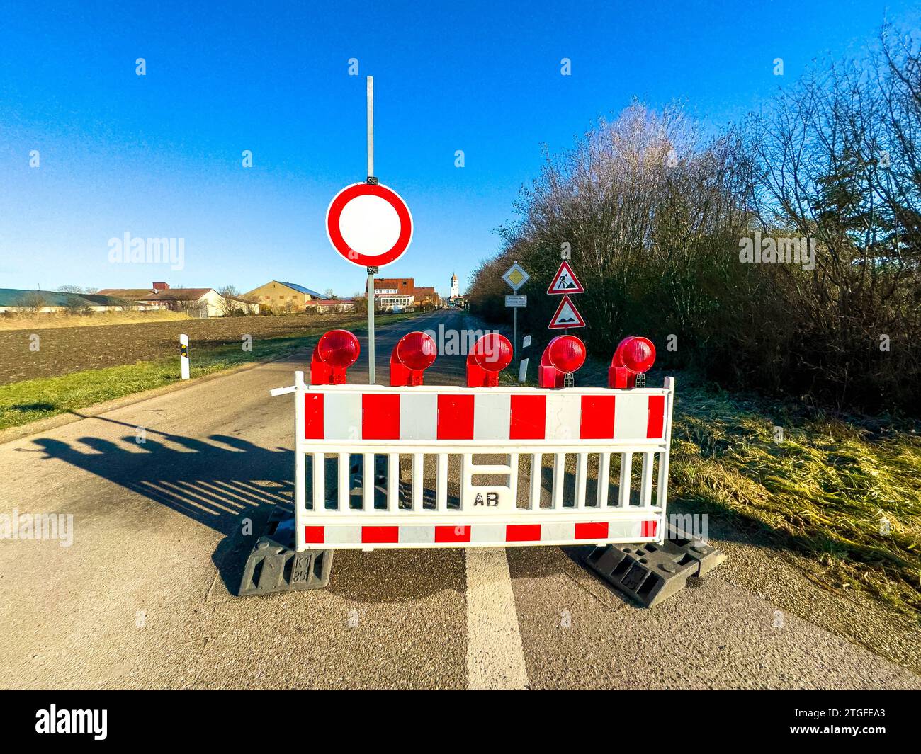 Bavaria, Germany - December 18, 2023: Road closure due to a ...