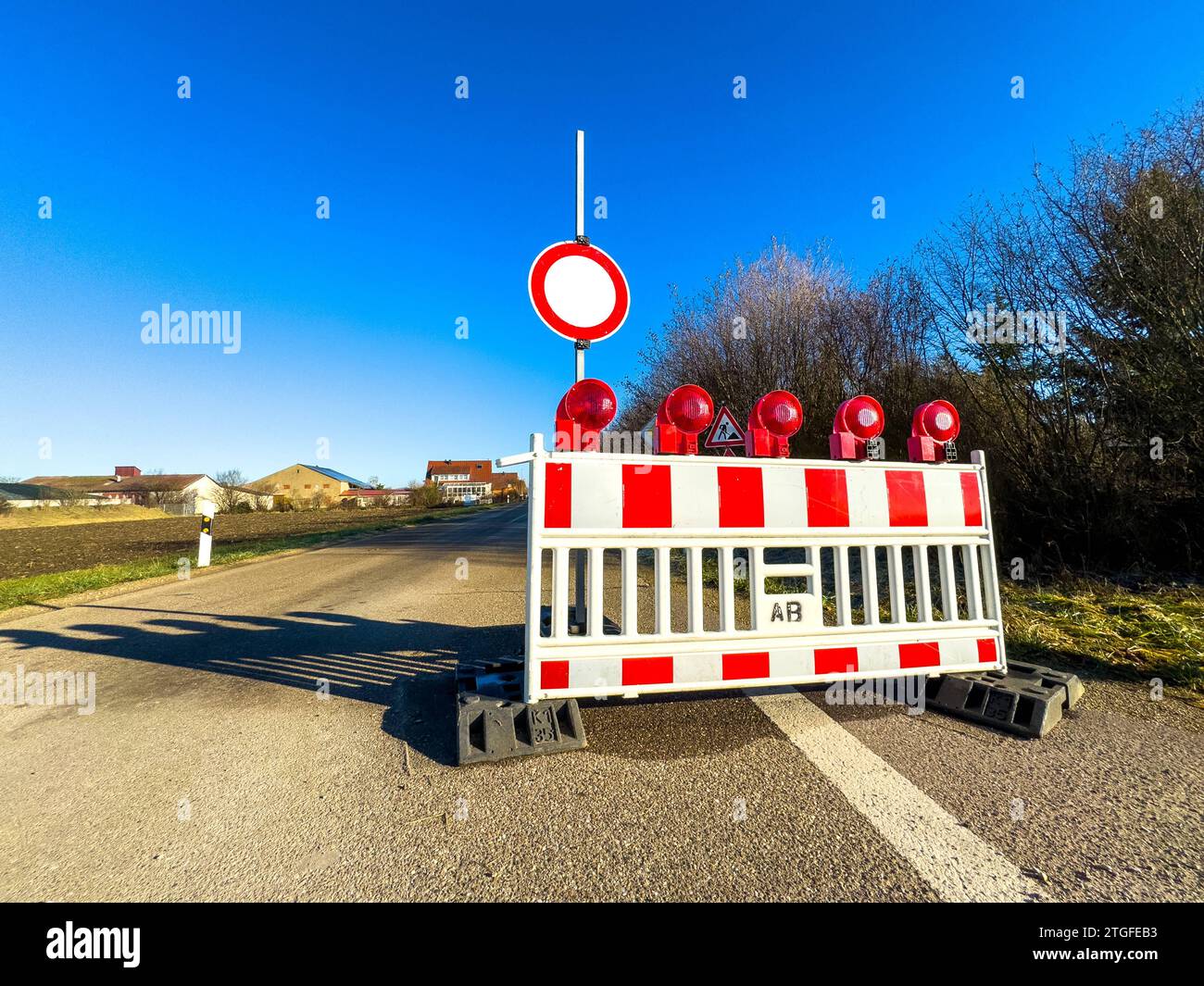 Bavaria, Germany - December 18, 2023: Road closure due to a ...