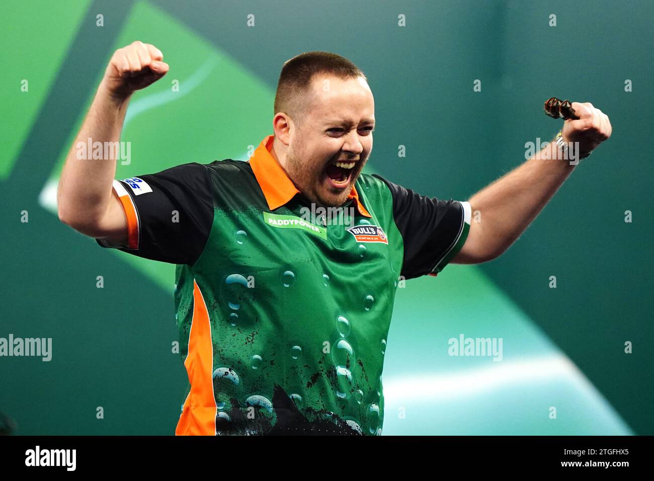 Steve Lennon reacts after winning against Owen Bates (not pictured) on ...