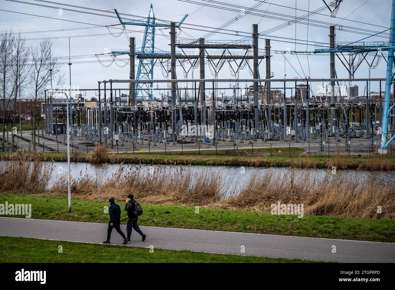 THE HAGUE - Electricity pylons at a Tennet high-voltage substation. The ...