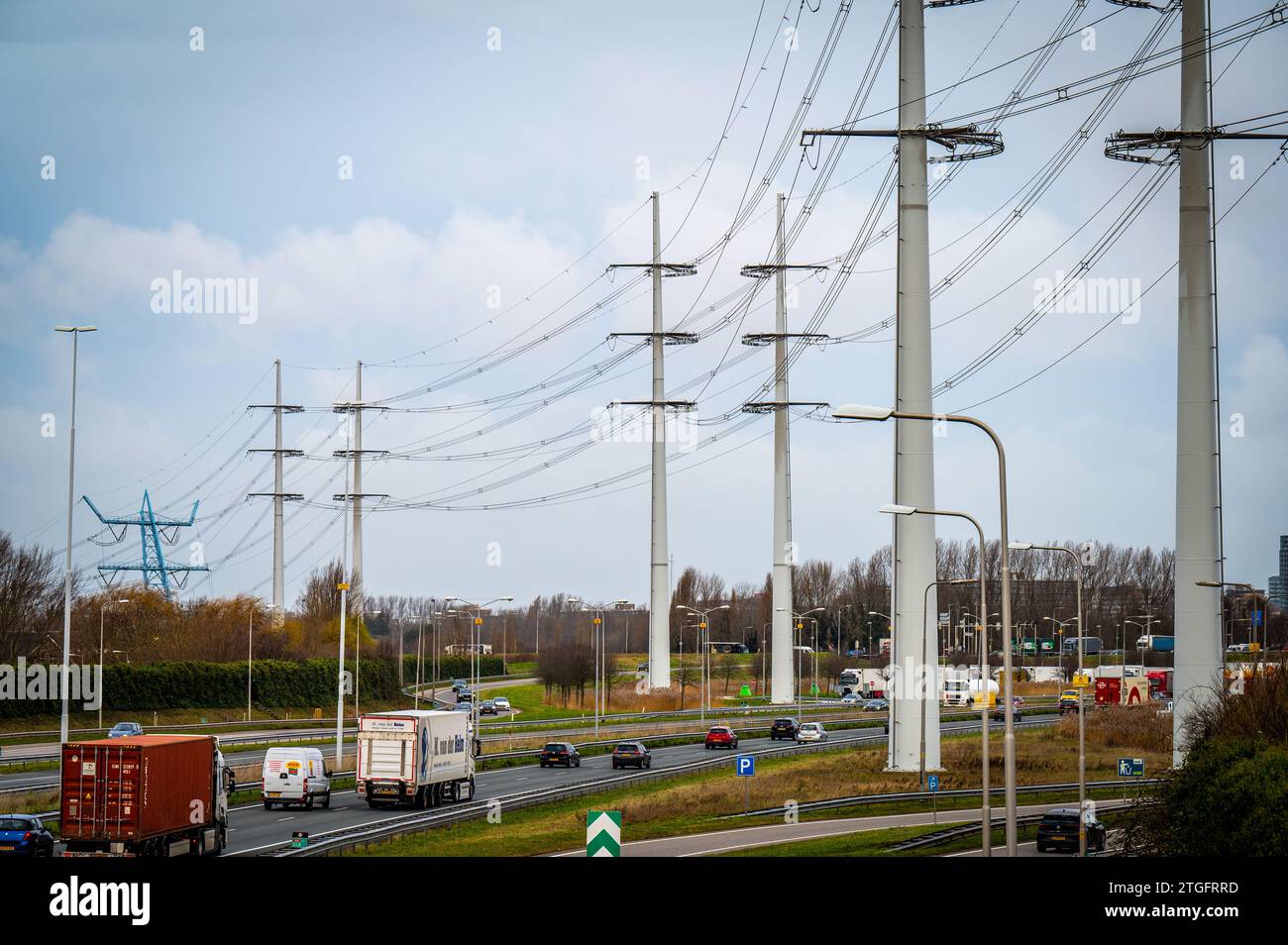 THE HAGUE - Electricity pylons at a Tennet high-voltage substation. The ...