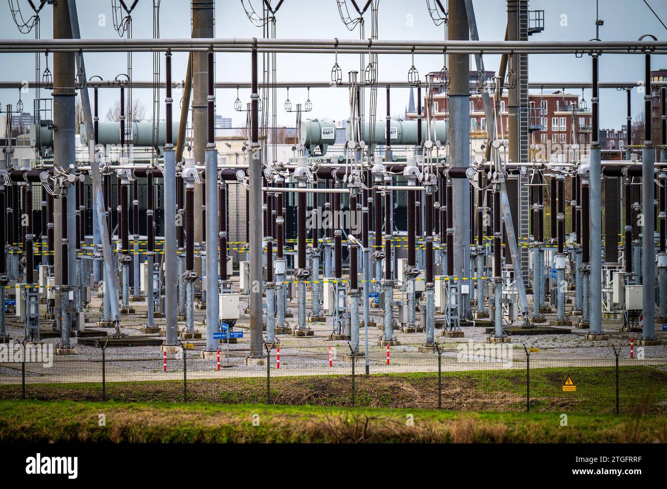 THE HAGUE - Electricity pylons at a Tennet high-voltage substation. The ...