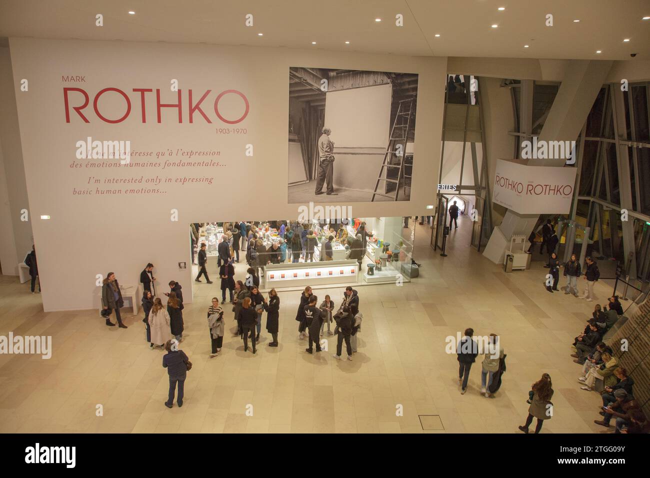 The entrance lobby and gift shop at a retrospective exhibition by ...