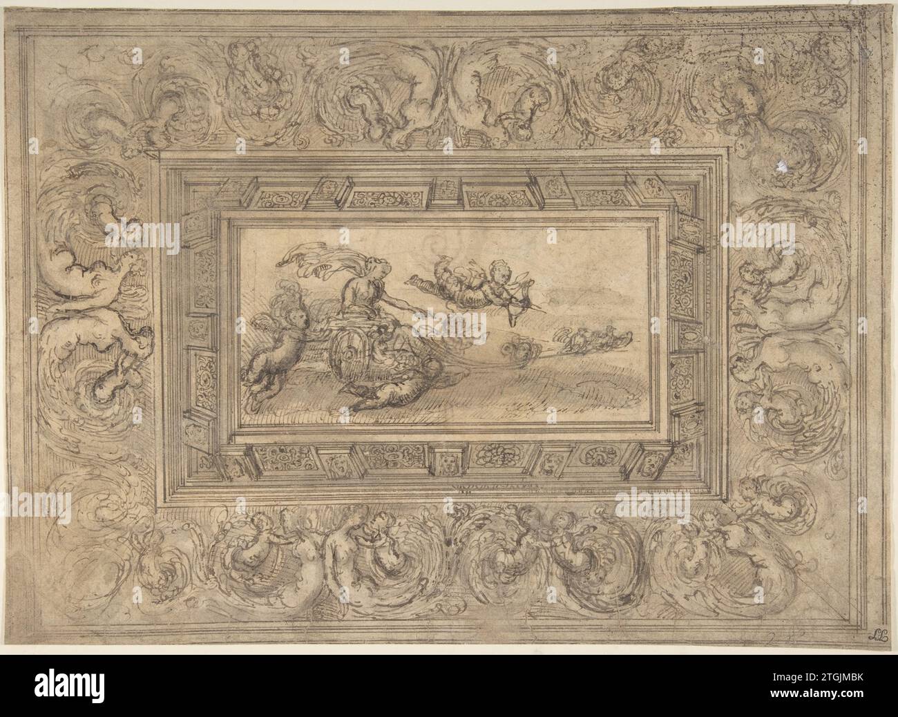 Design for a Ceiling with a Woman (Aurora?) in a Chariot and Putti ...