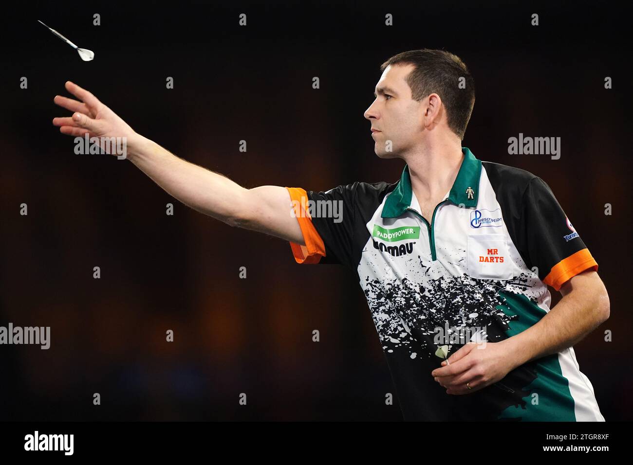 William O'Connor in action against Bhav Patel (not pictured) on day six ...