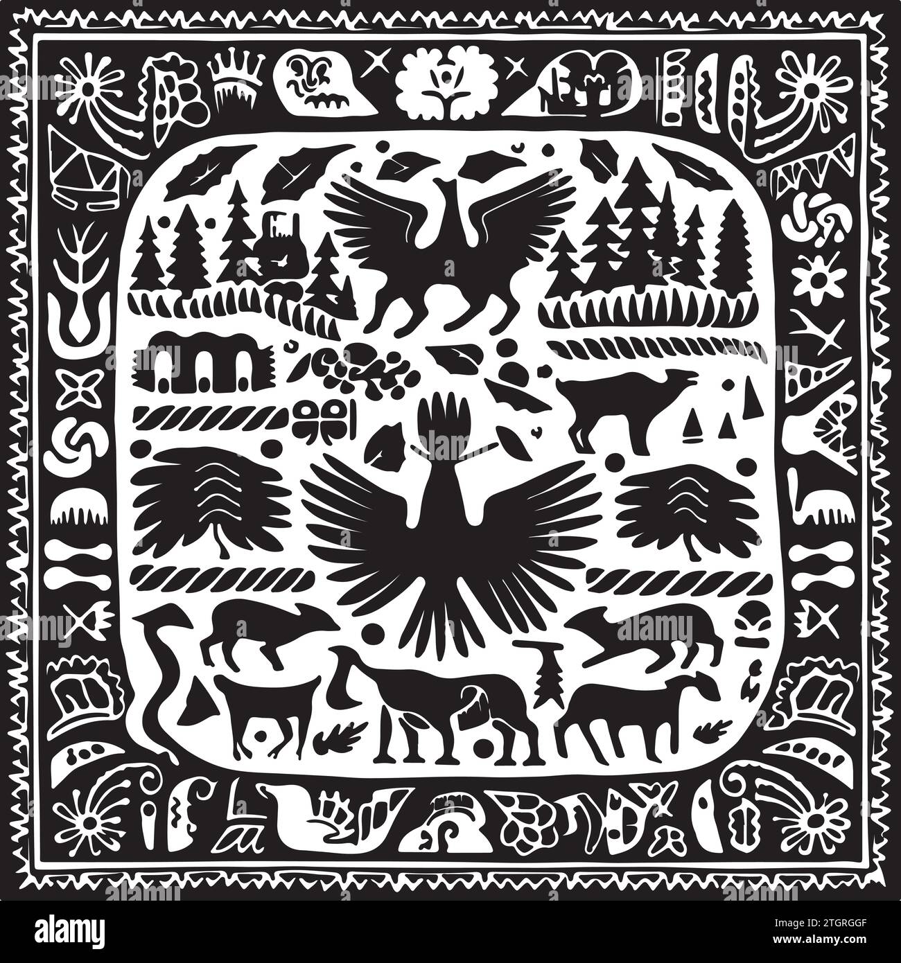Aerial and spaced out elements, medieval style Paper cut black on white ...