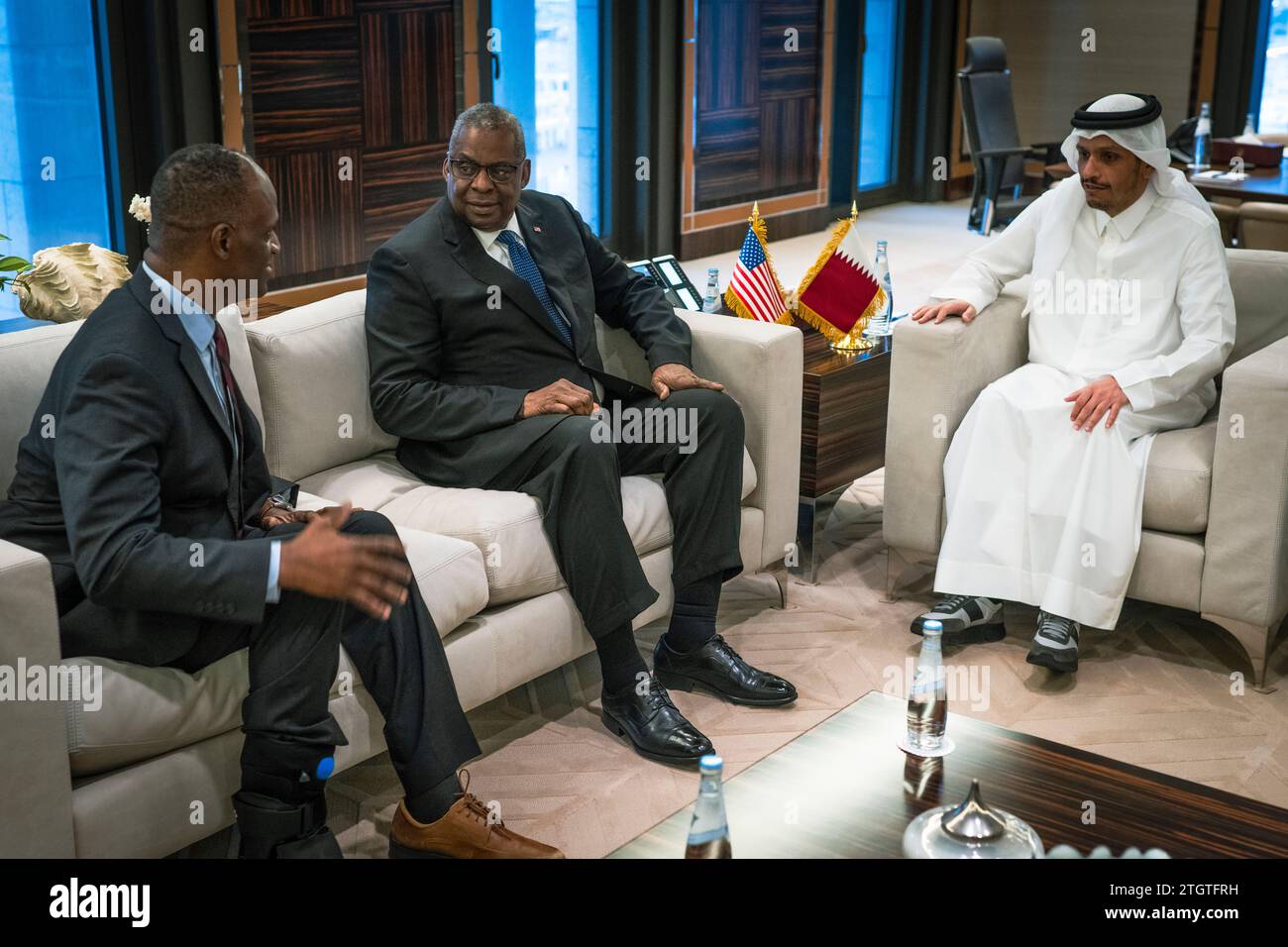 Doha, Qatar. 19th Dec, 2023. From left to right: U.S. Ambassador to ...
