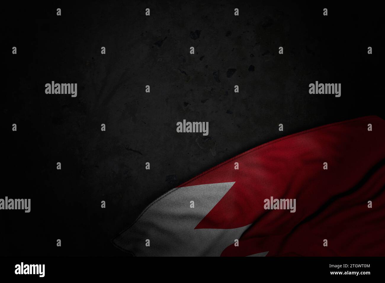 cute dark picture of Bahrain flag with big folds on black stone with ...